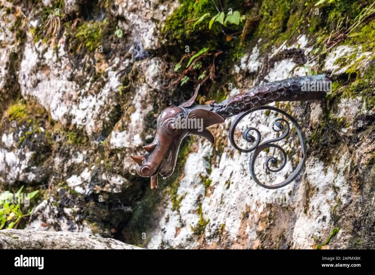 Dragon shaped water drainage in the famous Hallstatt mountain village ...