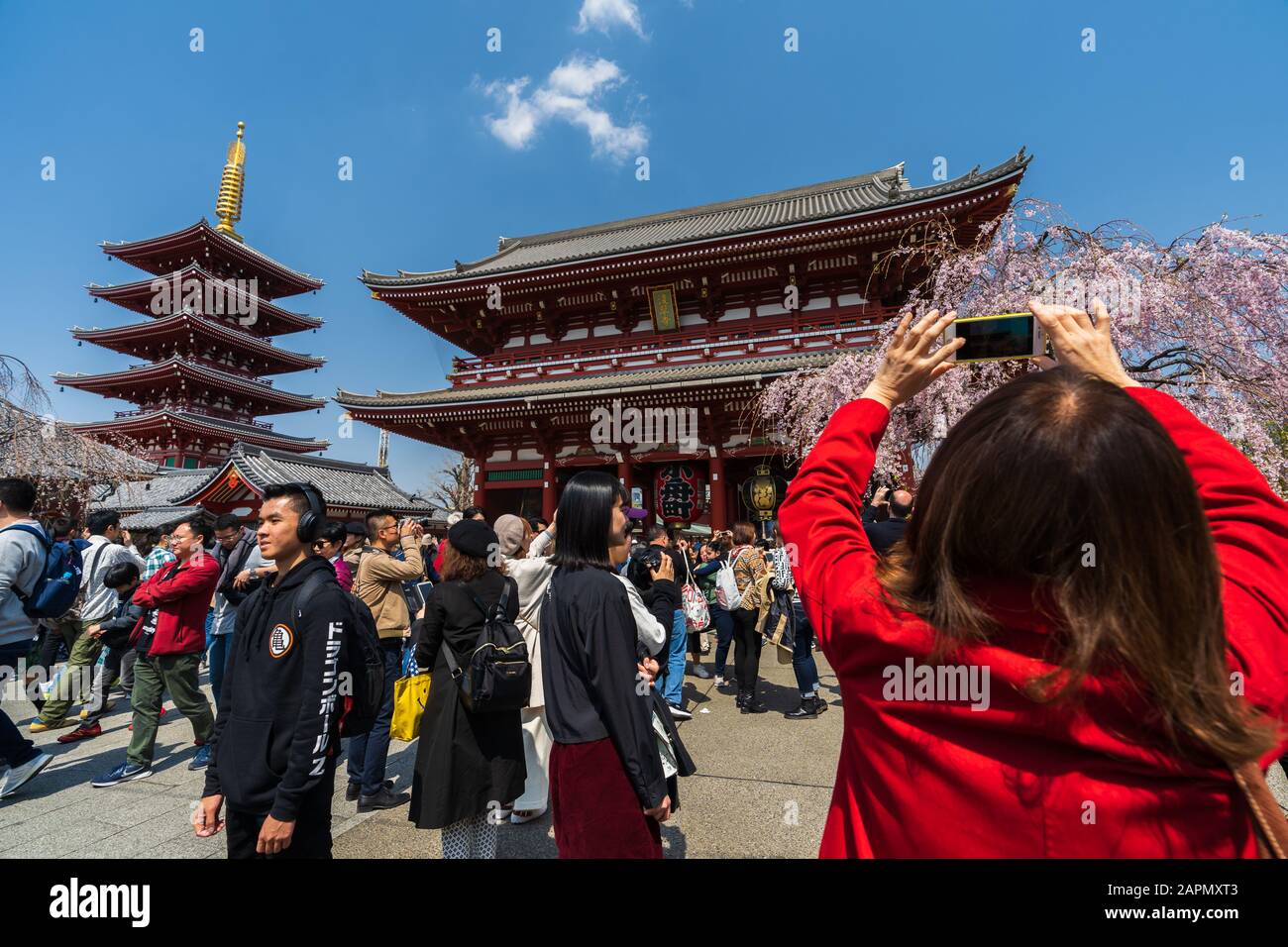 TOKYO, JAPAN - March 27, 2019: Unidentified people visit Sensoji temple ...