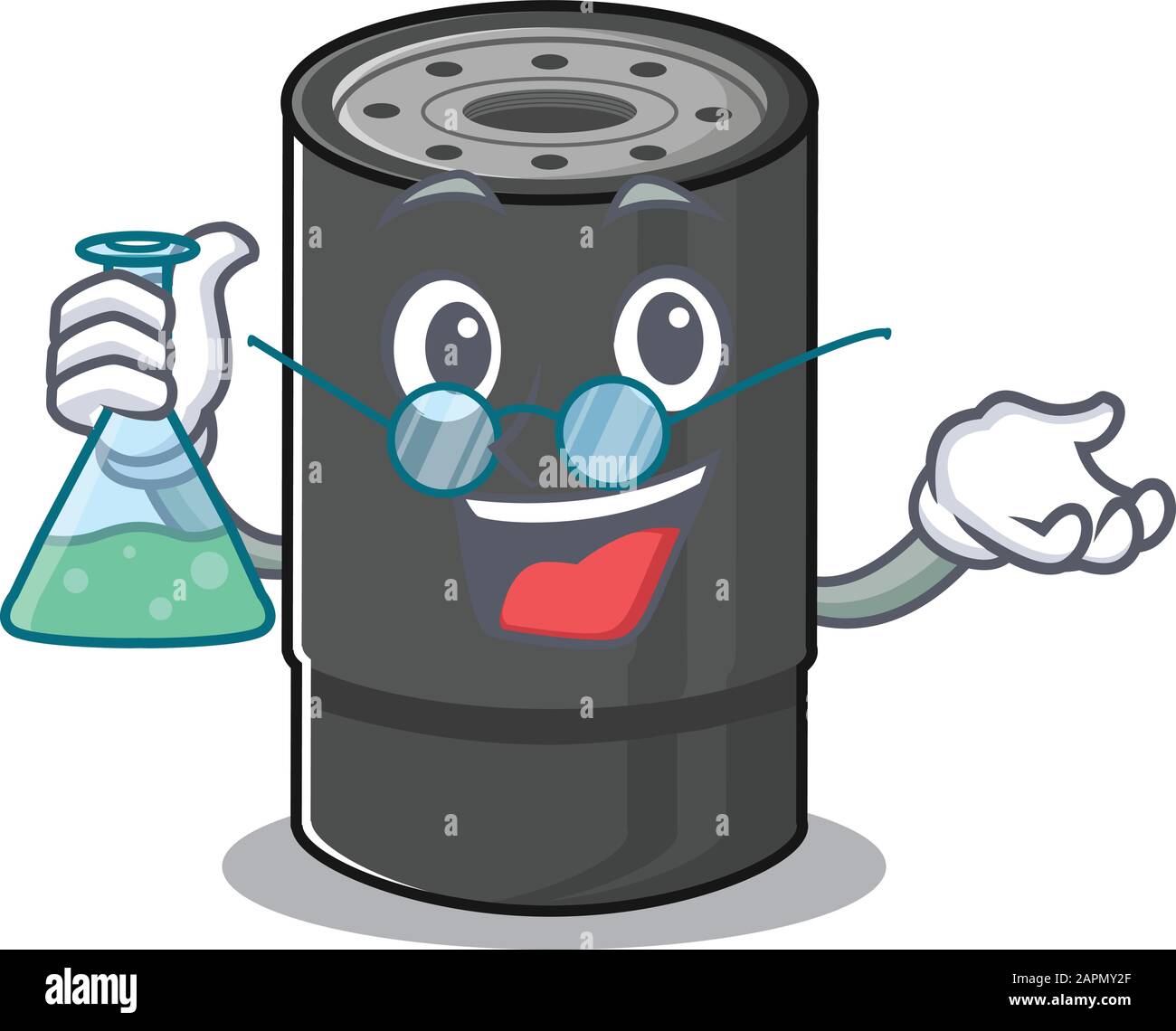 Smart Professor oil filter cartoon character with glass tube Stock ...