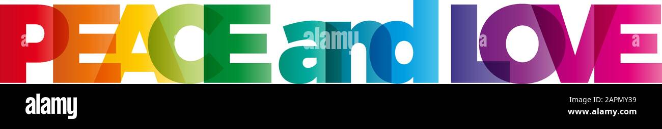 The word peace and love. Vector banner with the text colored rainbow ...