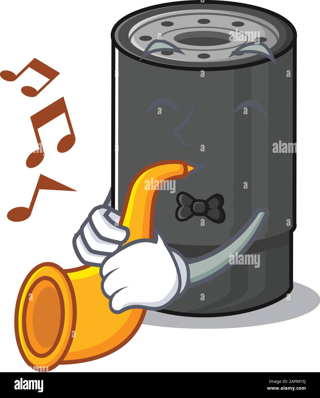 cartoon character style of oil filter performance with trumpet Stock ...