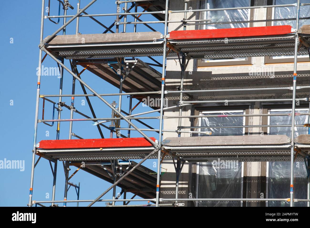 Residential building, scaffolding, construction site, structural work ...