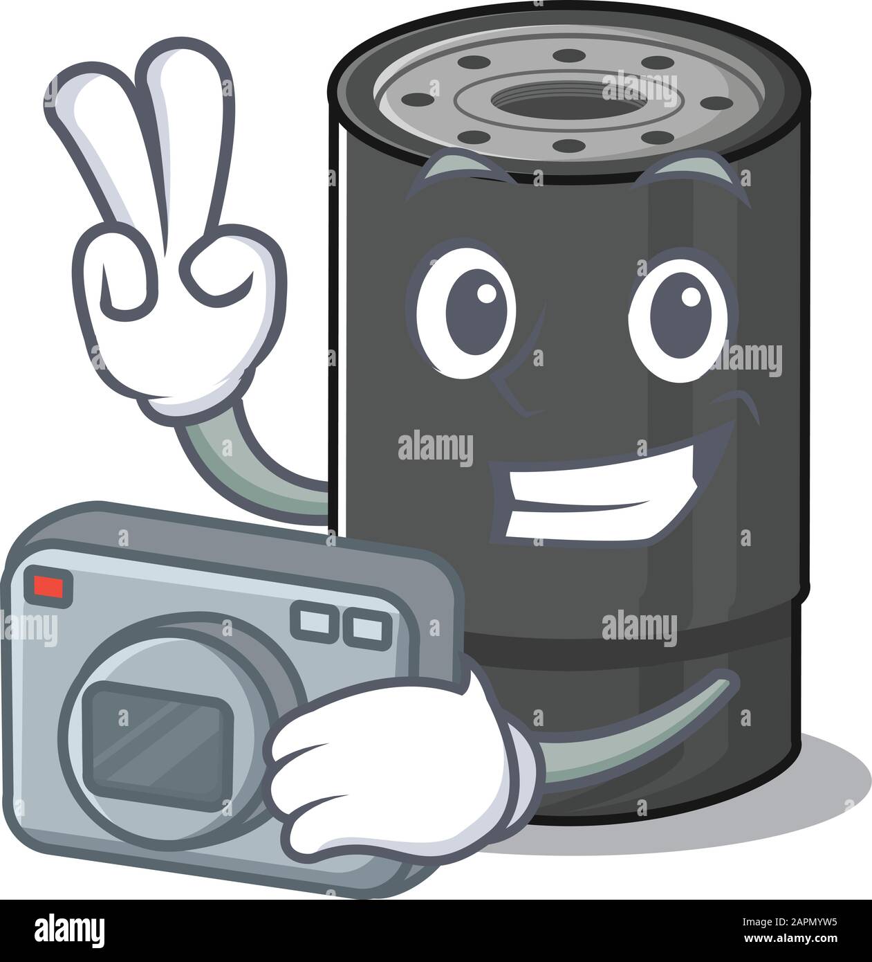 Cool Photographer oil filter character with a camera Stock Vector Image ...