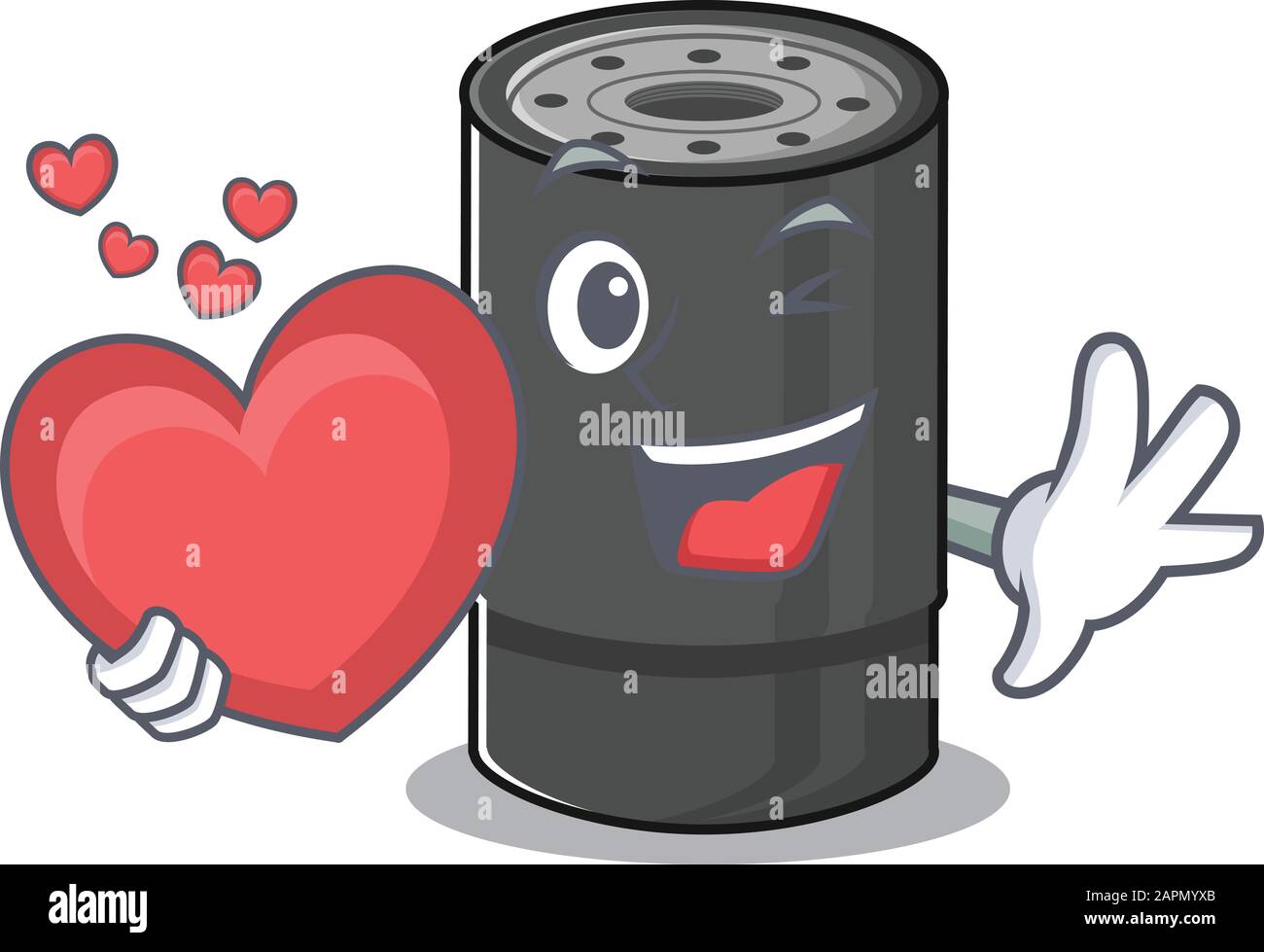 Funny Face oil filter cartoon character holding a heart Stock Vector ...