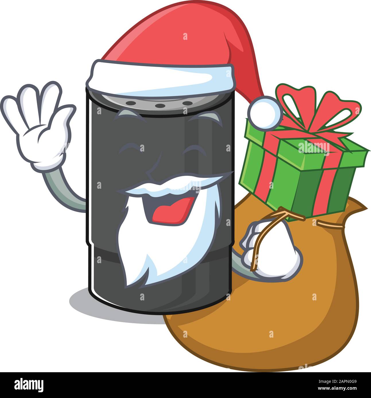 Santa oil filter Cartoon character design having box of gift Stock ...