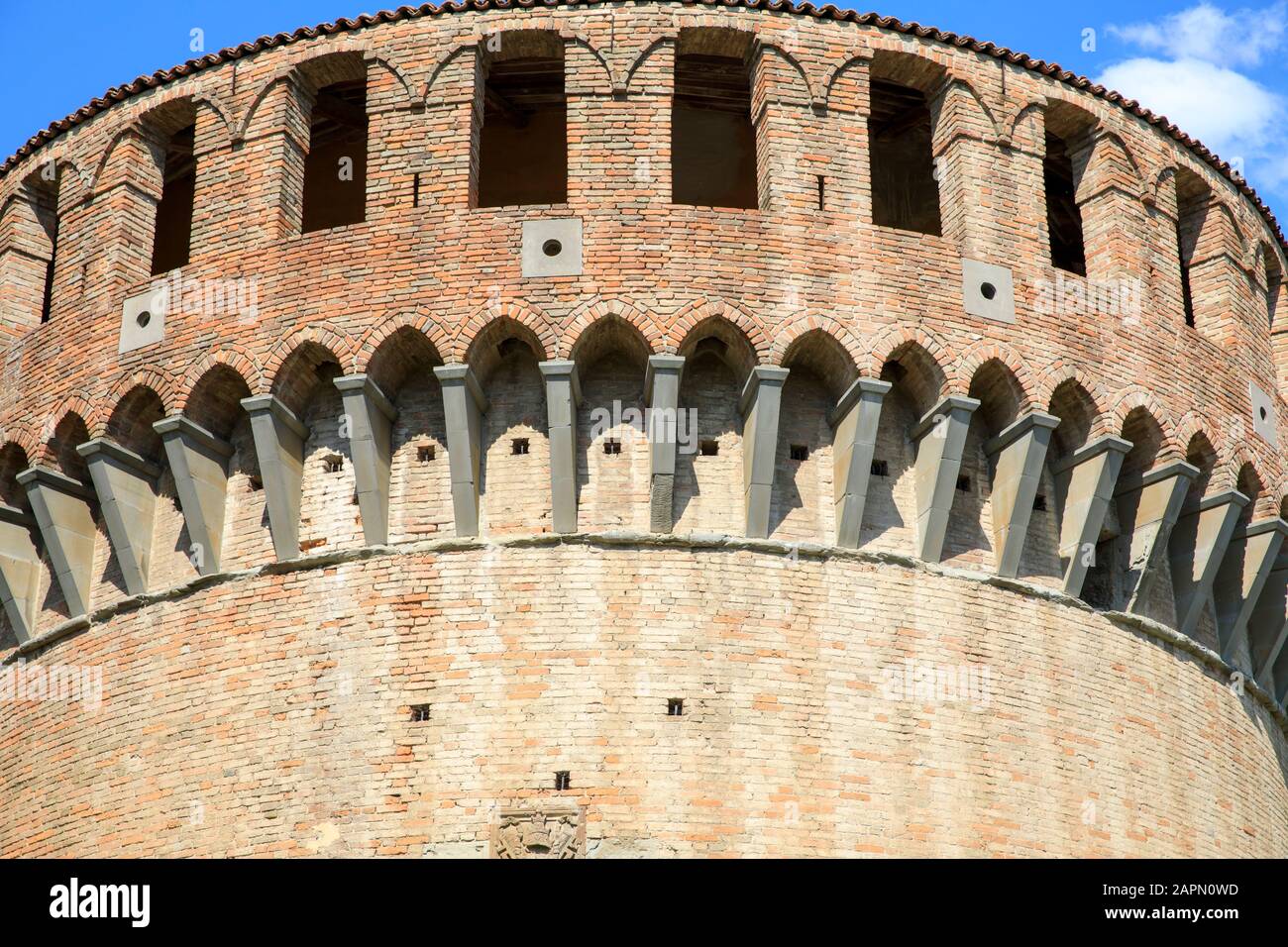 Rocca Sforzesca (detail), a restored 14th-century stone castle in Imola ...