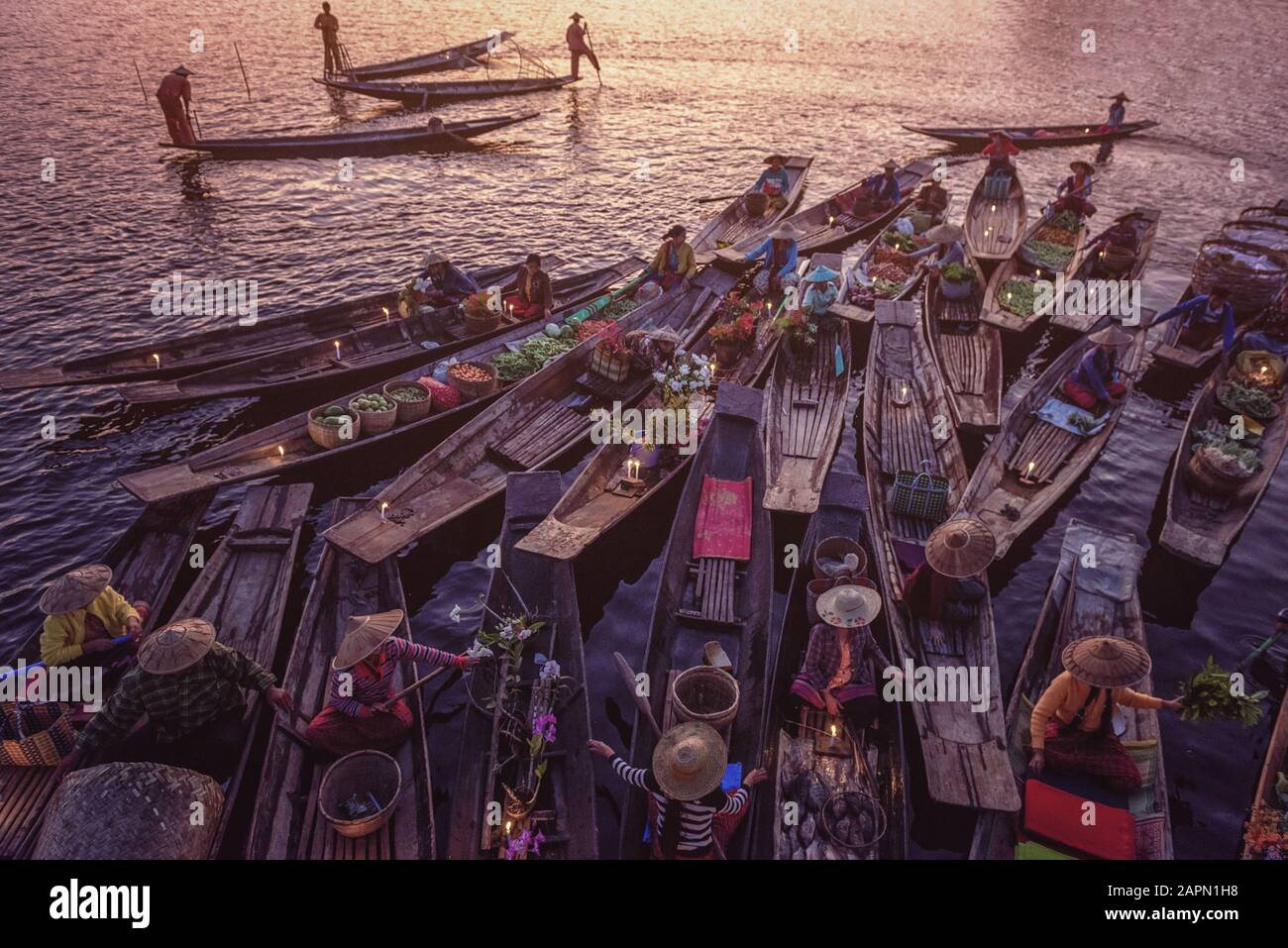 Shan State; Myanmar -September 22; 2019: Floating Market in the morning ...