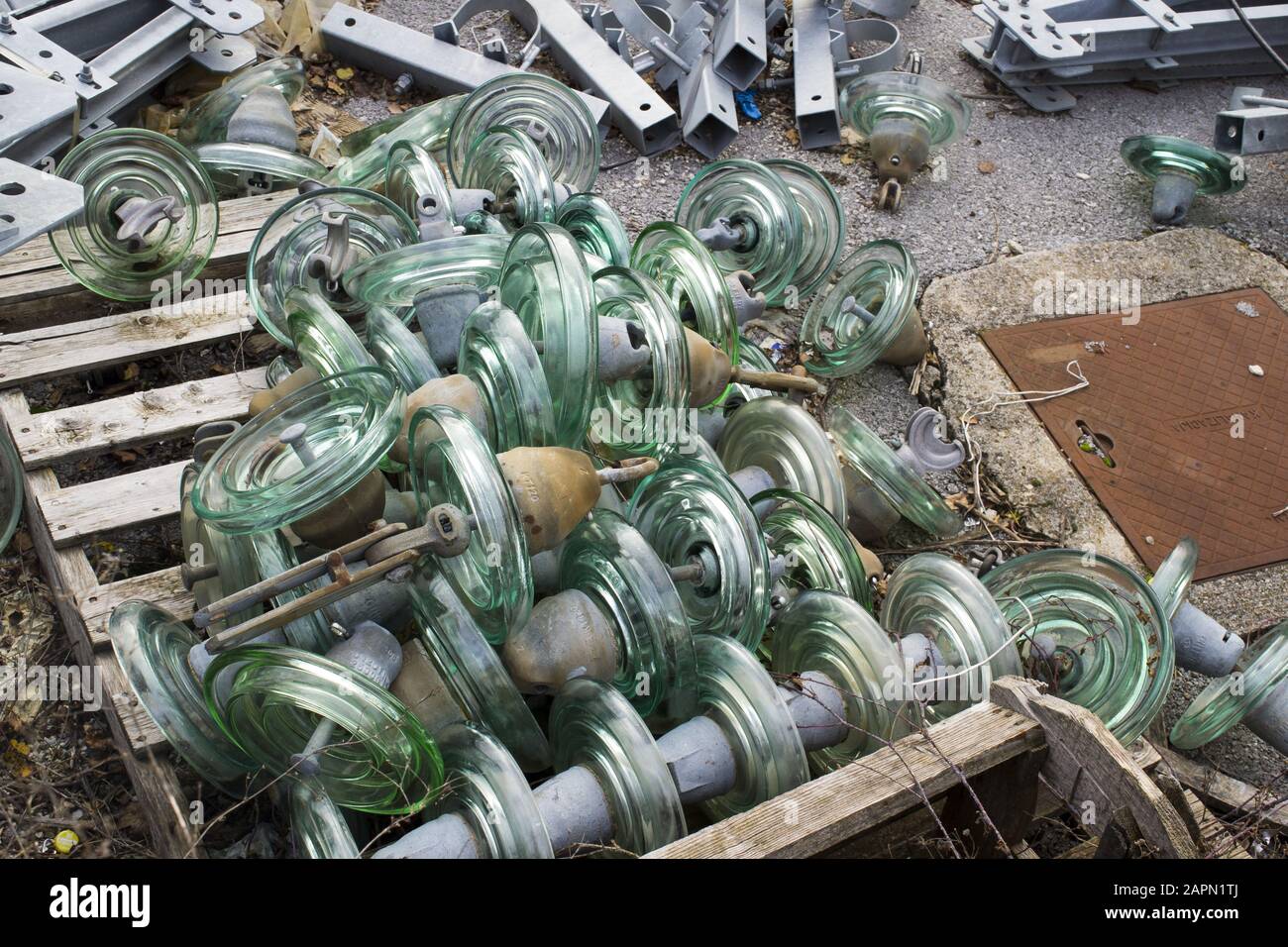 Pile of glass insulators on a palette Stock Photo - Alamy