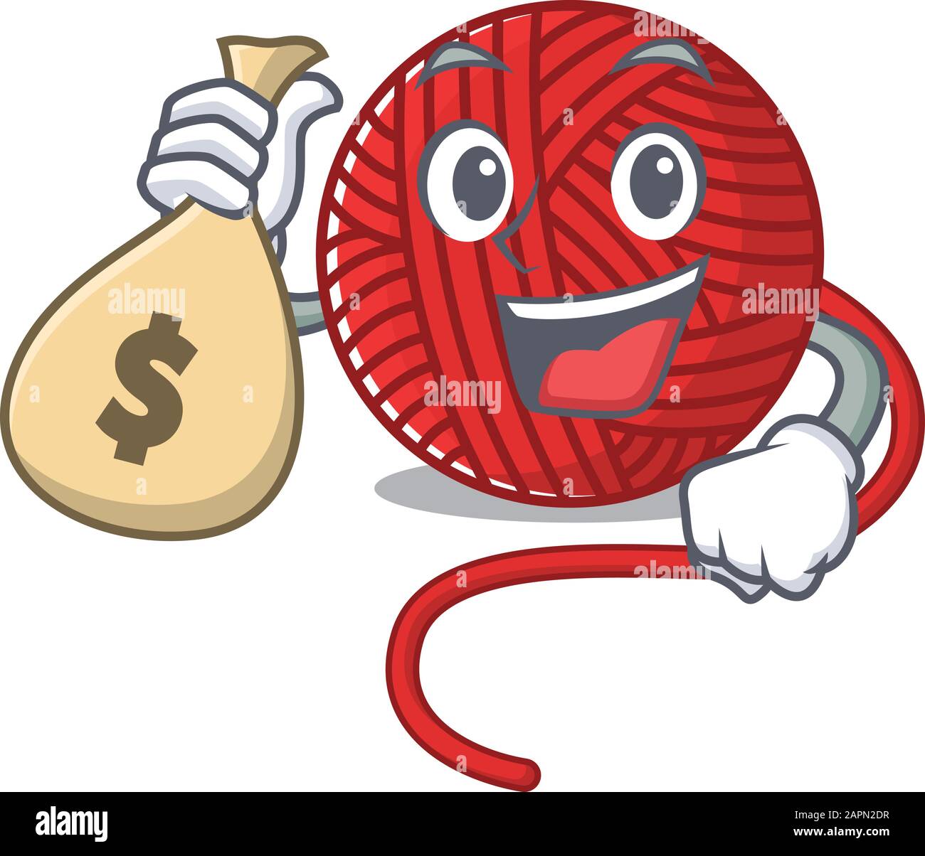 Happy rich red wool yarn cartoon character with money bag Stock Vector ...