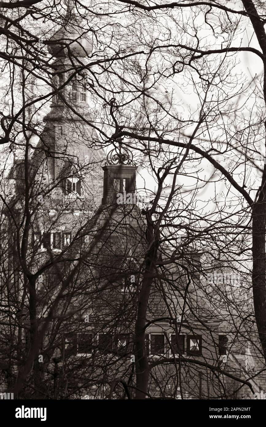 castle-style hotel photographed from a wooded area Stock Photo - Alamy