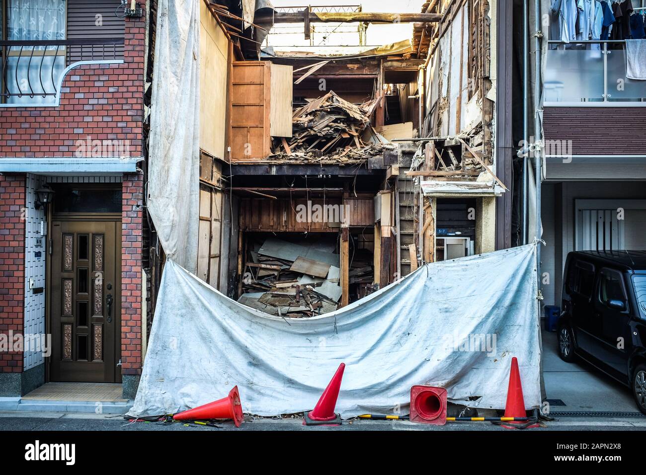 A demolished property in a residential area in Osaka, Japan Stock Photo ...