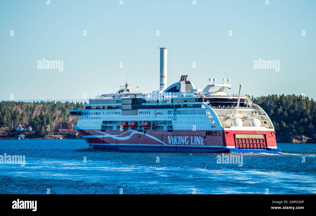 22 April 2019, Stockholm, Sweden. High-speed passenger and car ferry of ...