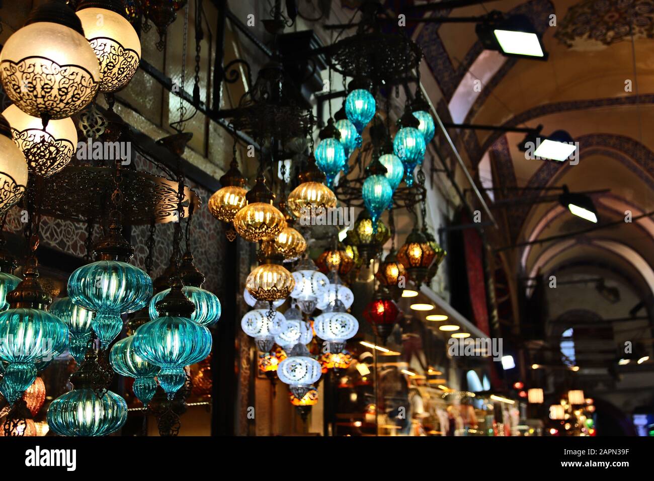 Turkey colored lamps hanging at the grand bazaar in istanbul hi-res ...