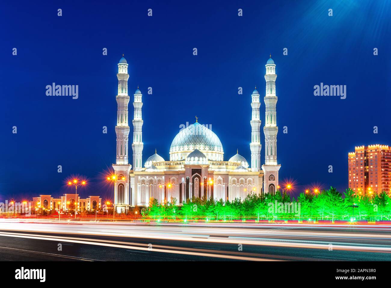 Beautiful white Hazrat Sultan mosque, the largest mosque in Central ...