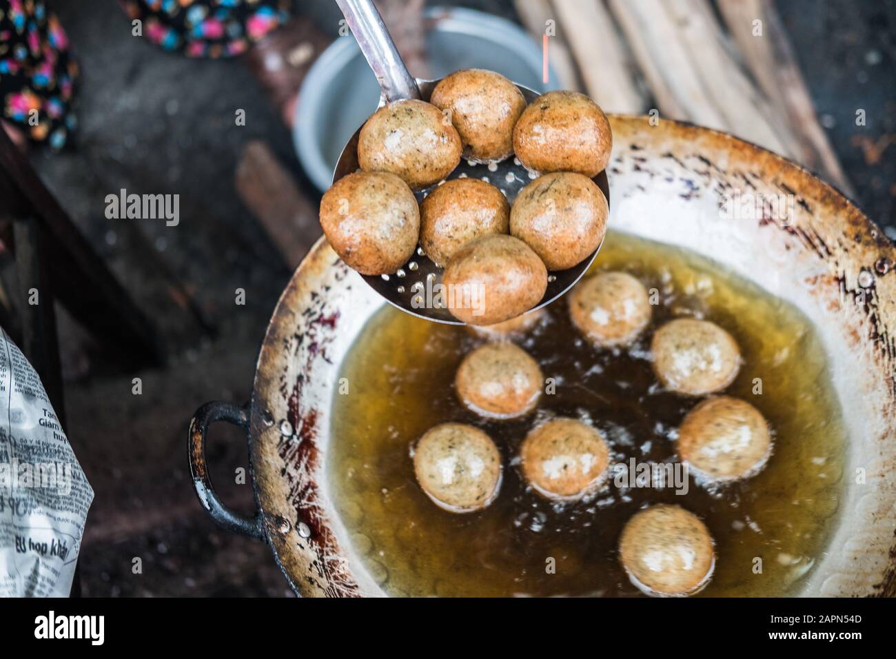 High angle shot of cooked meatballs with a blurred background Stock ...
