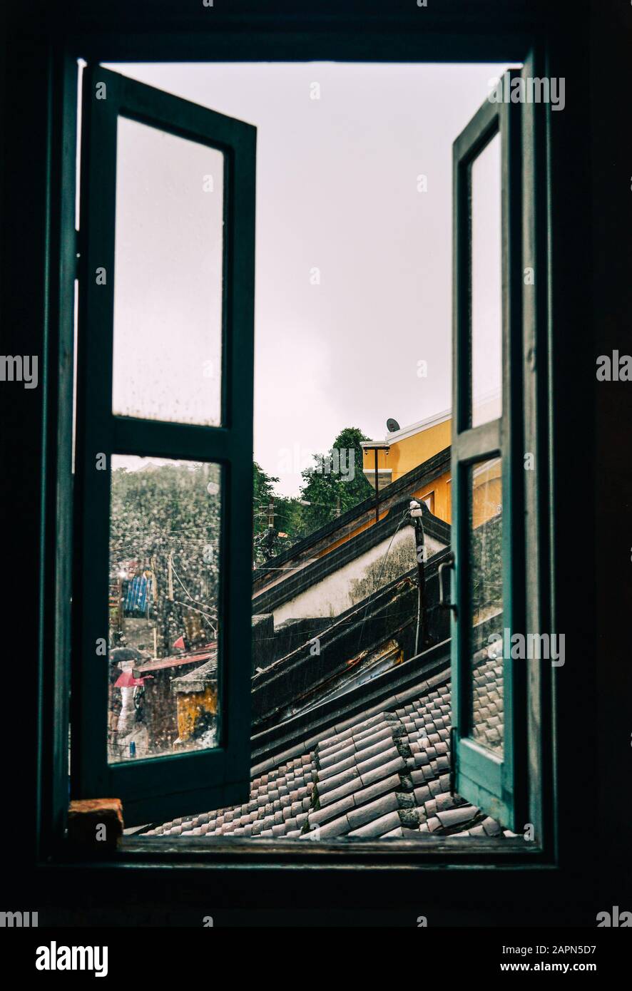 Wooden window of ancient house at rainy day in Hoi An, Vietnam Stock ...