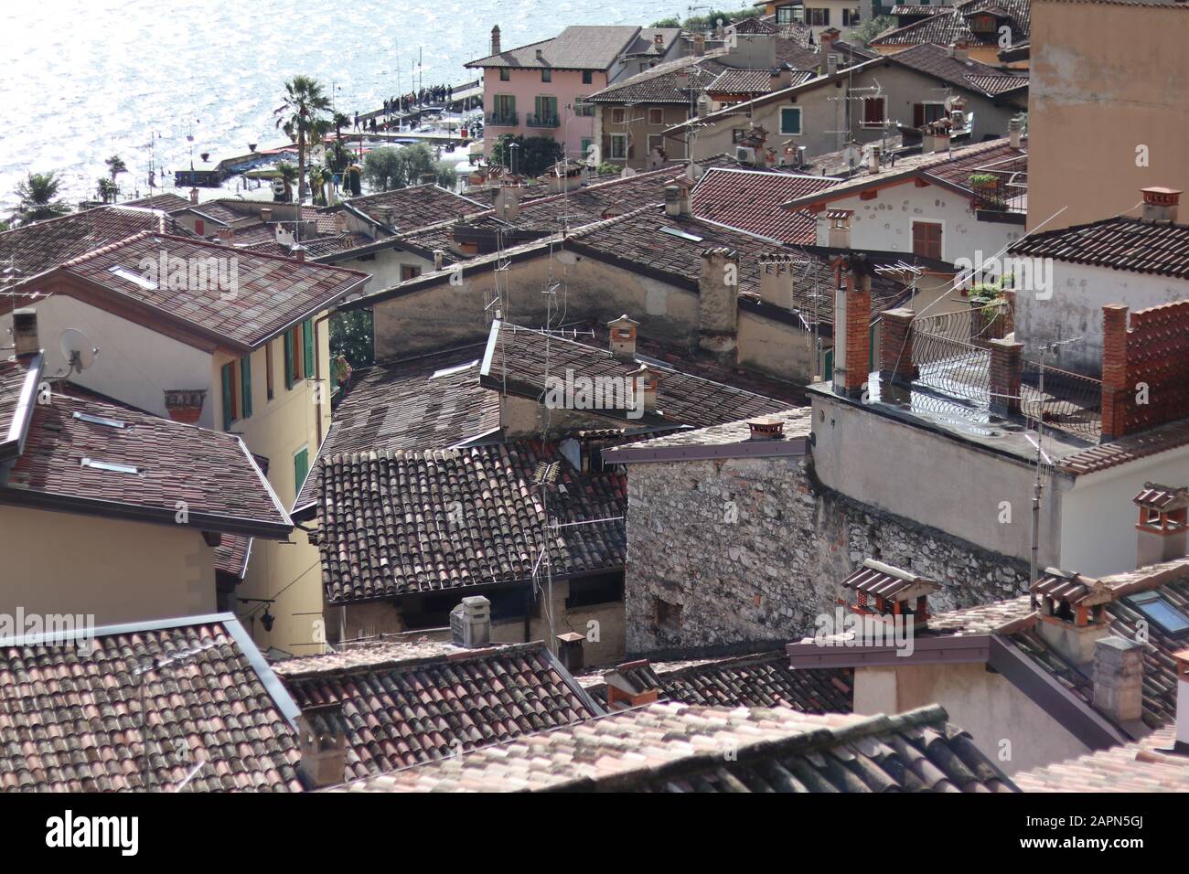 Overhead shot of houses in an open sea Stock Photo - Alamy
