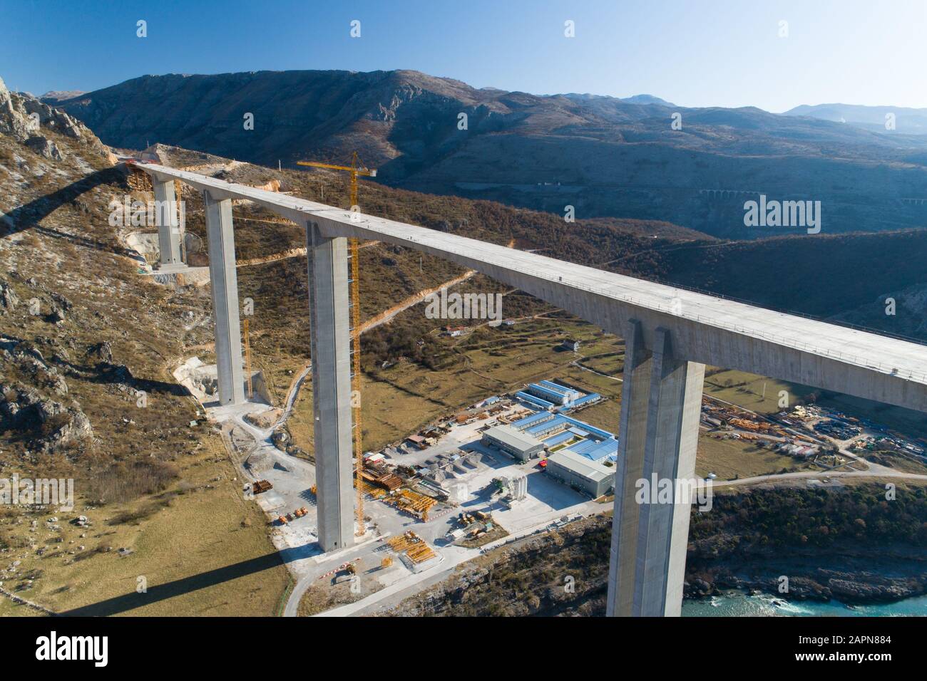 Construction of bridge of a new highway through the Moraca canyon in ...