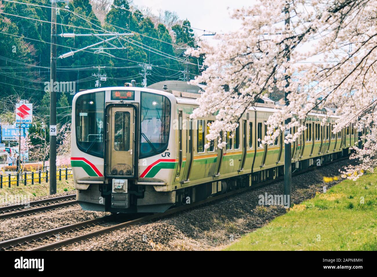 Miyagi, Japan - April 14, 2019. Scenic view of Tohoku train with full ...