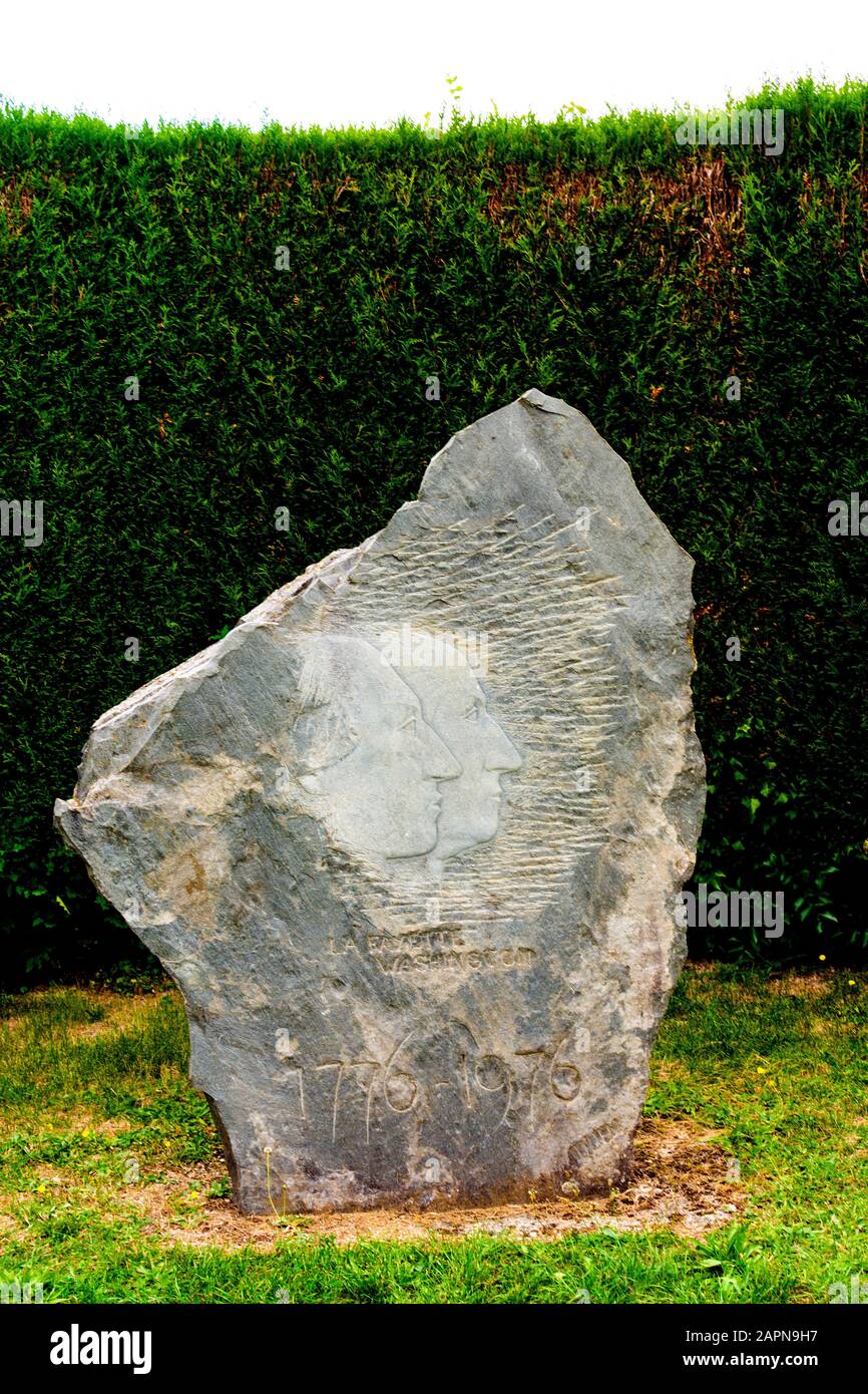 Stone of bicentenary of USA in Chavaniac Lafayette castle, native ...