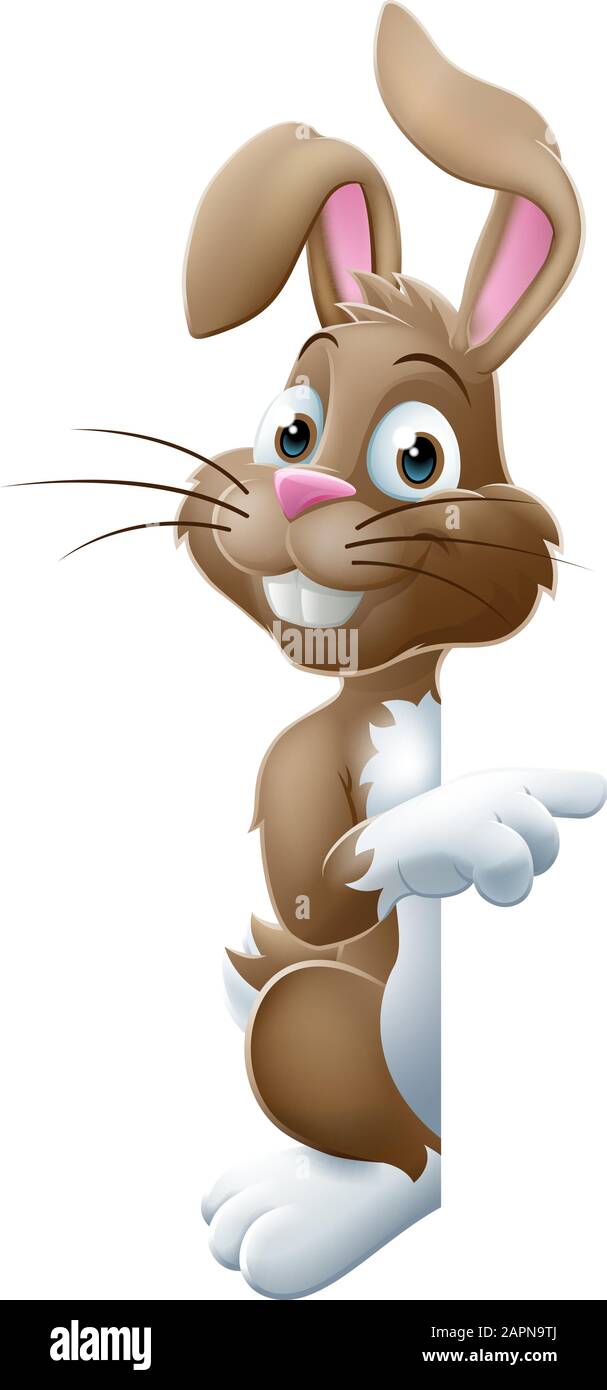 Easter Bunny Rabbit Peeking Around Sign Pointing Stock Vector Image ...