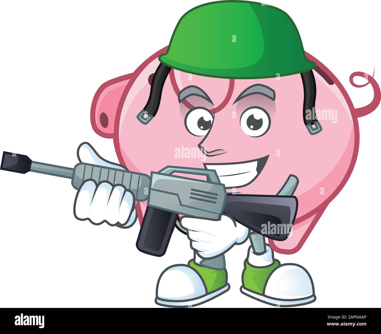 Piggy bank carton character in an Army uniform with machine gun Stock ...