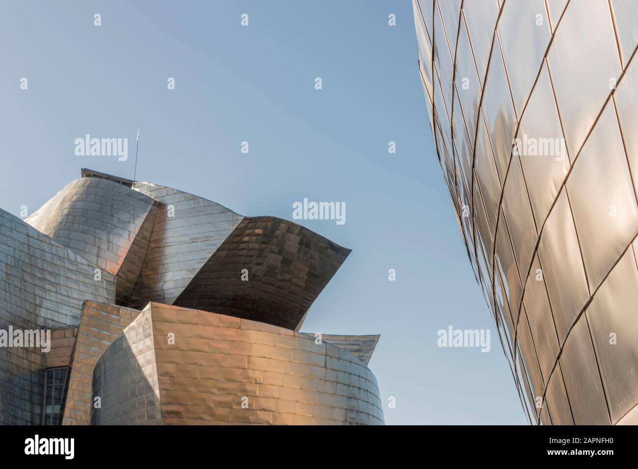 The curvy titanium cladding on the exterior of the Guggenheim Museum ...