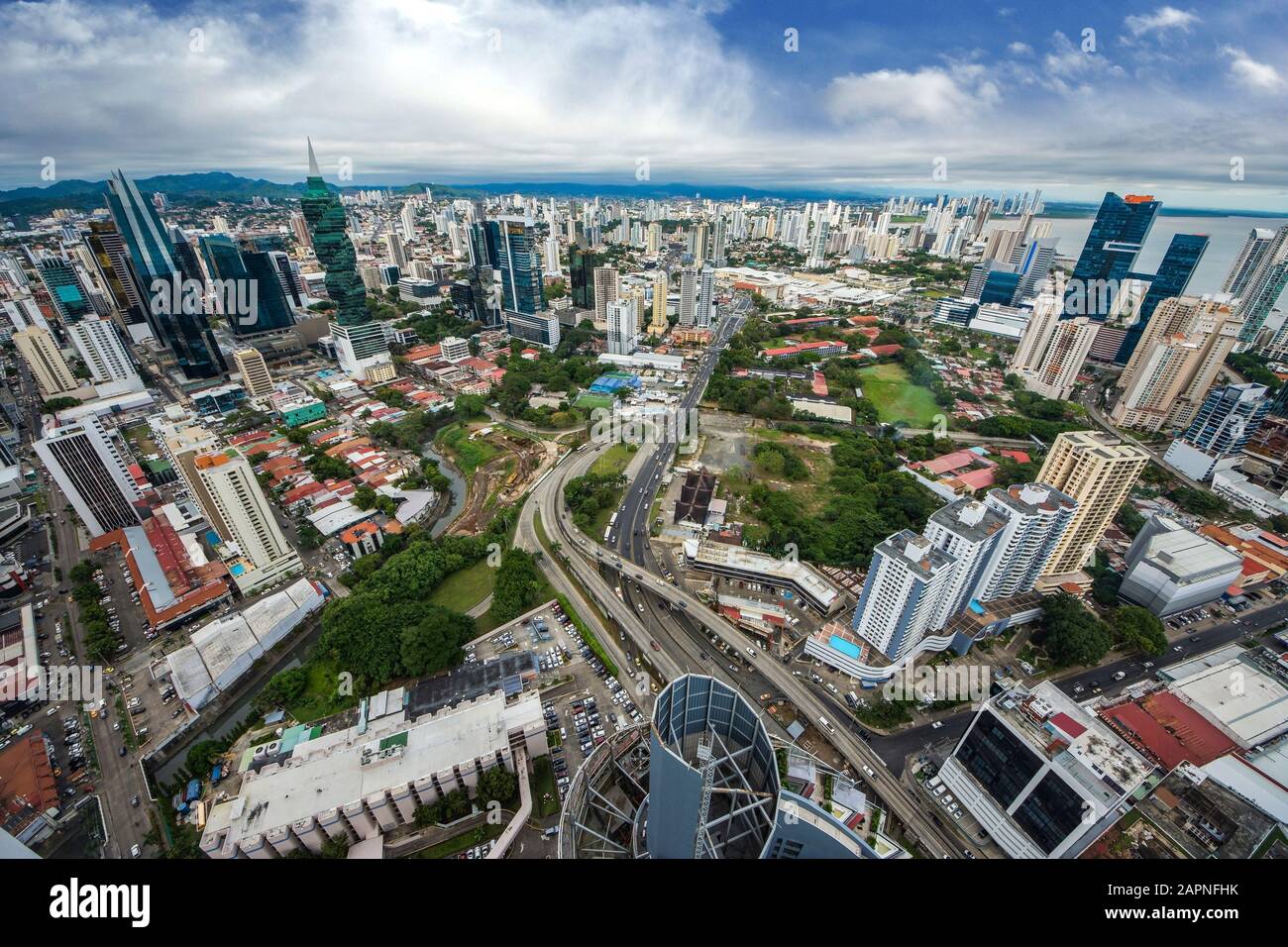 Aerial view of the modern skyline of Panama City , Panama. View from ...
