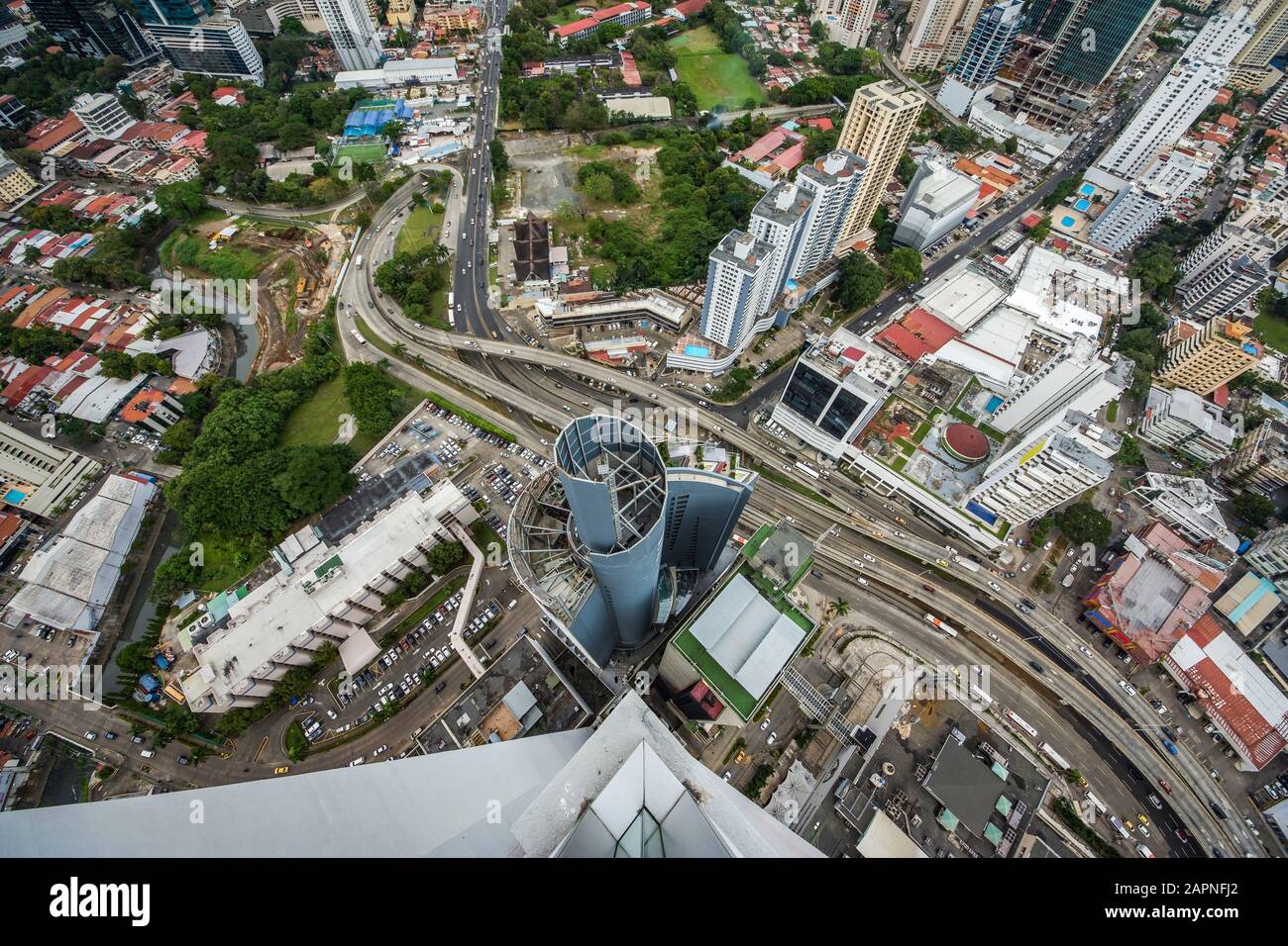 Aerial view of the modern skyline of Panama City , Panama. View from ...