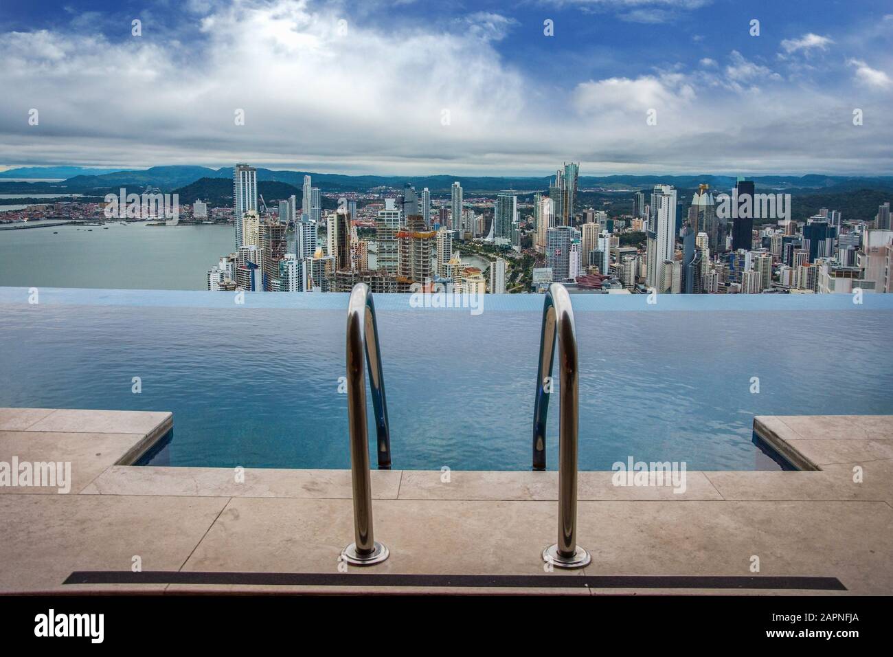 Swimming pool view of the modern skyline of Panama City , Panama. View ...