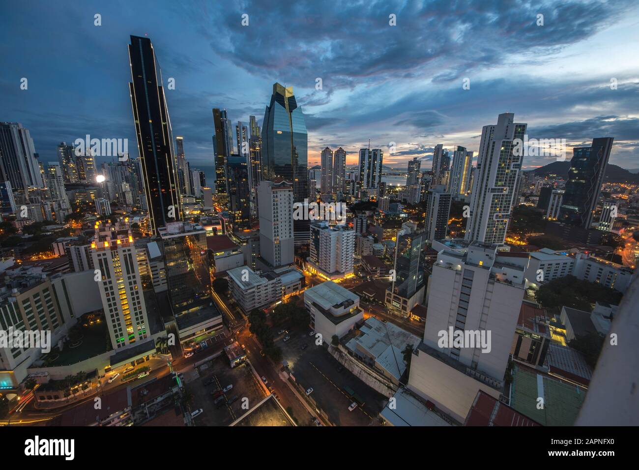 Panama city at night panoramic view Stock Photo - Alamy