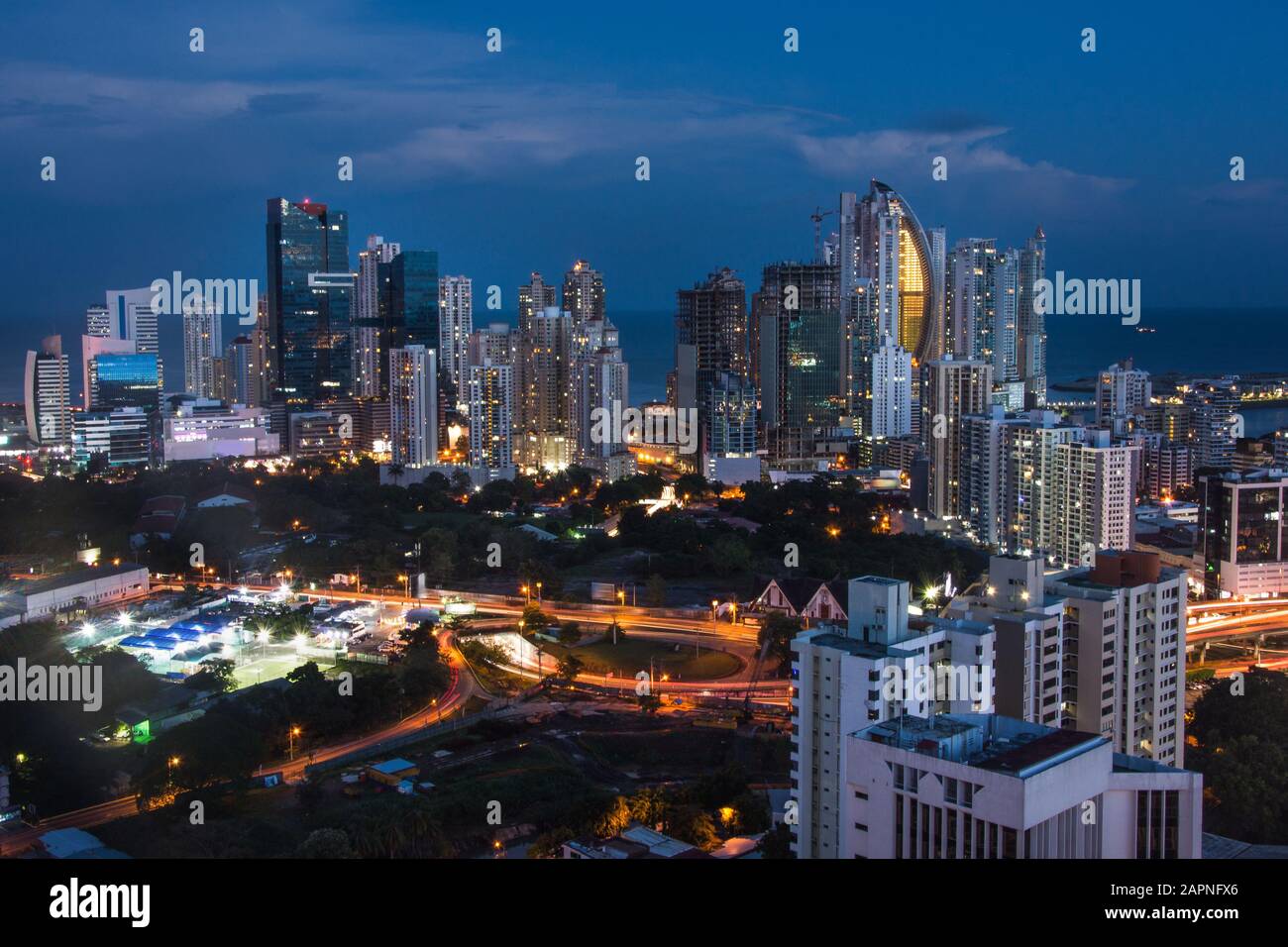 Panama city at night panoramic view Stock Photo - Alamy