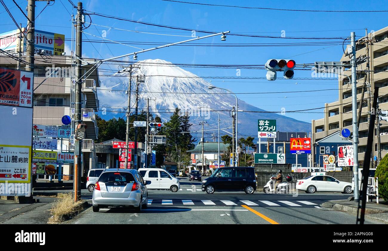 Gotemba, Japan - Jan 1, 2016. Gotemba Township with Mt. Fuji background ...