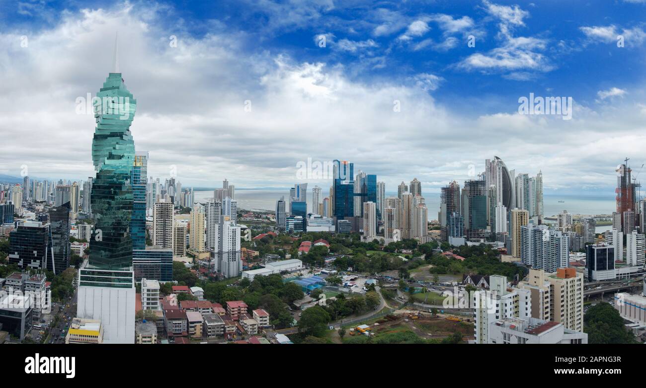 Wide panorama of Panama City Skyline - Panama City, Panama Stock Photo ...