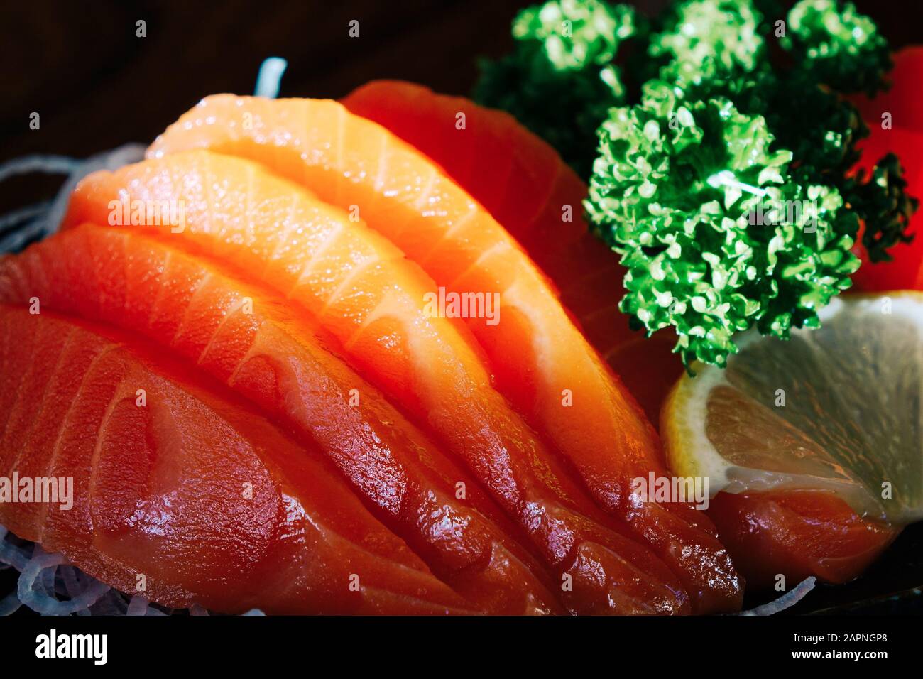 Red salmon sashimi at local restaurant in Kyoto, Japan Stock Photo - Alamy
