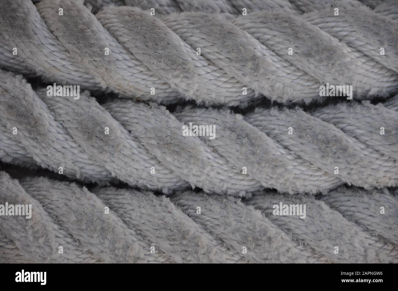 Close up Old rope in a harbour industrial equipment.Nautical rope ...