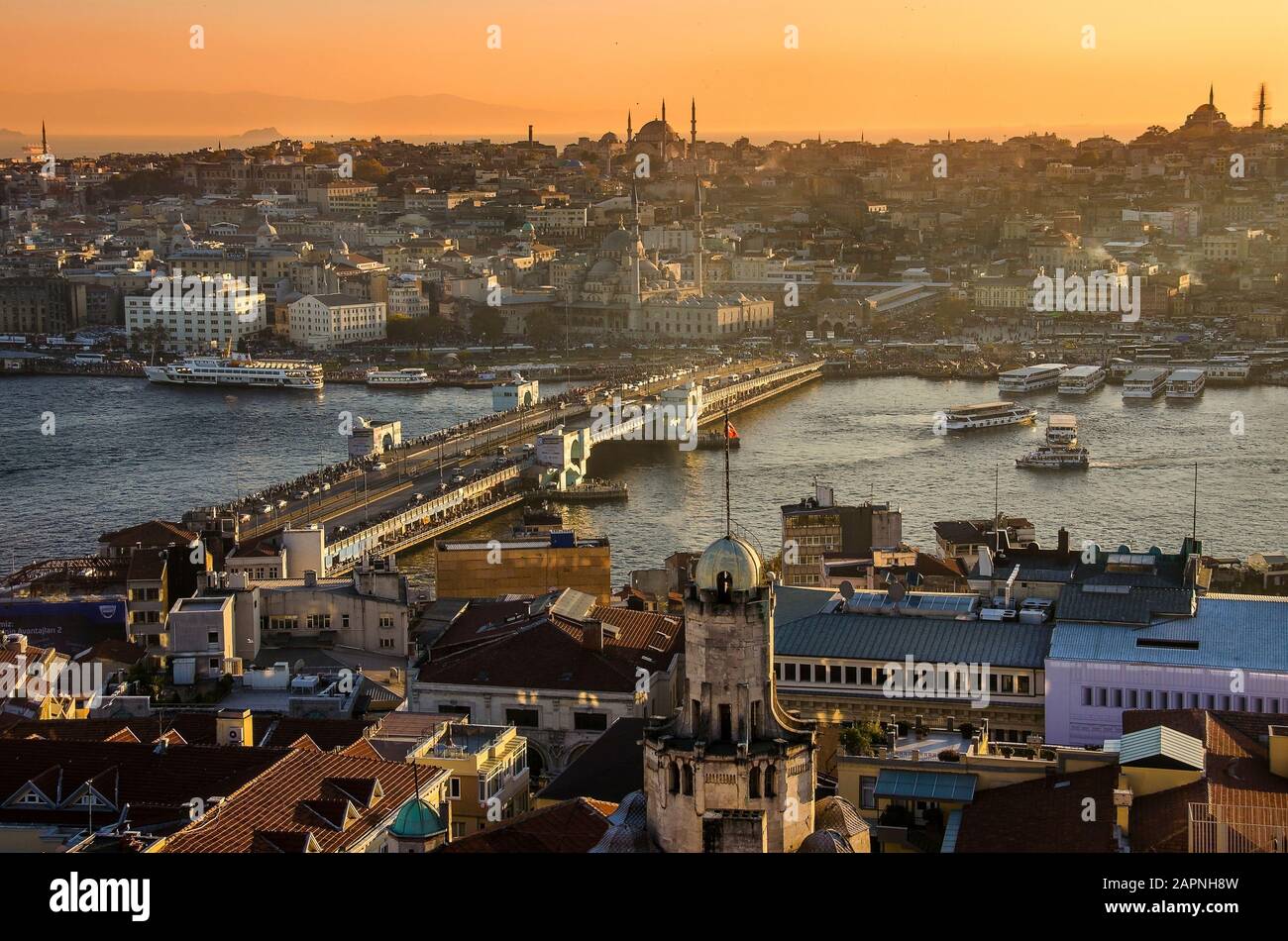 Istanbul Sunset Panorama of Galata bridge Stock Photo - Alamy