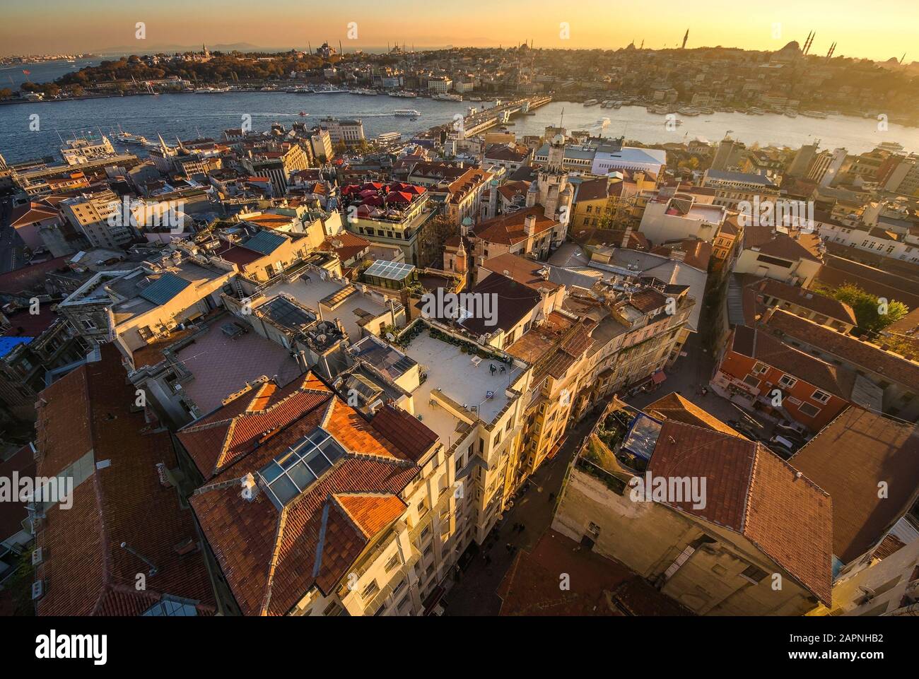 Sunset Panorama of Galata bridge, Istanbul, Turkey Stock Photo - Alamy