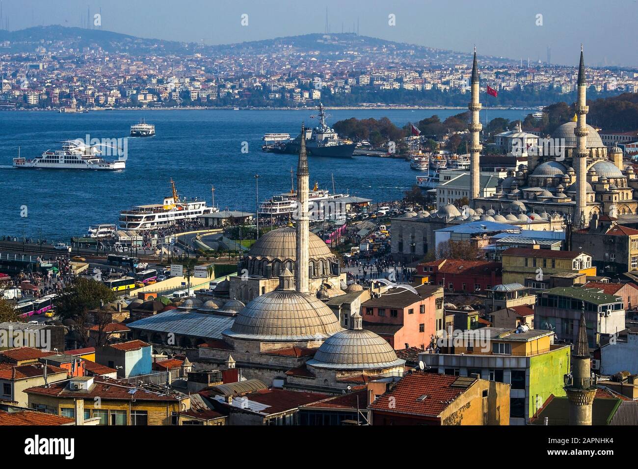Panoramic view of Istanbul. Bridge, Mosque and Bosphorus. Istanbul ...