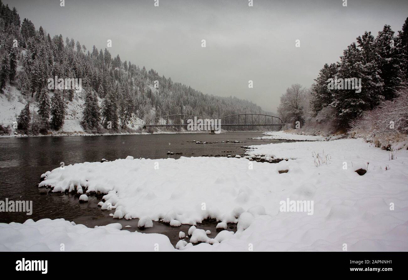 The Theodore Roosevelt Memorial Bridge, over the Kootenai River, on a ...