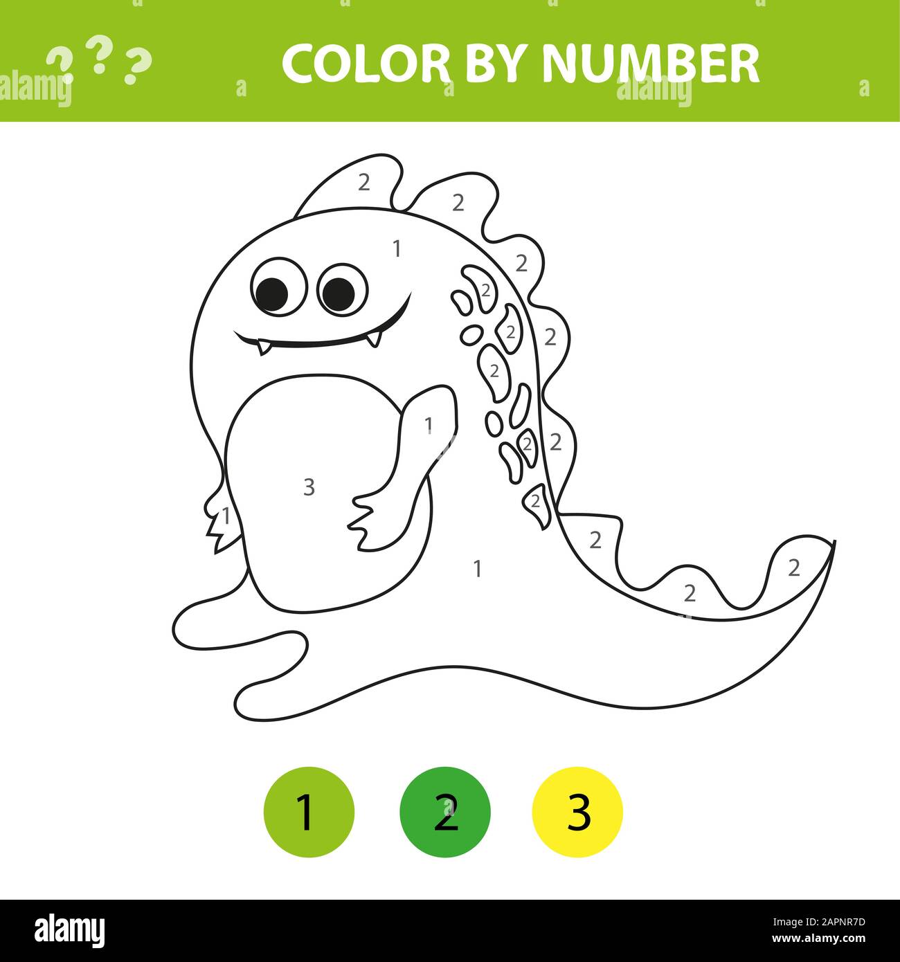 Color by number educational game for kids. Cartoon Dinosaur. Vector ...