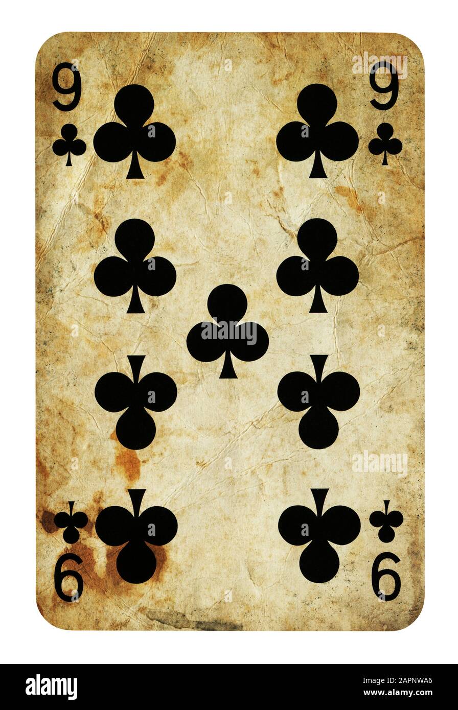 Nine of Clubs Vintage playing card - isolated on white (clipping path ...