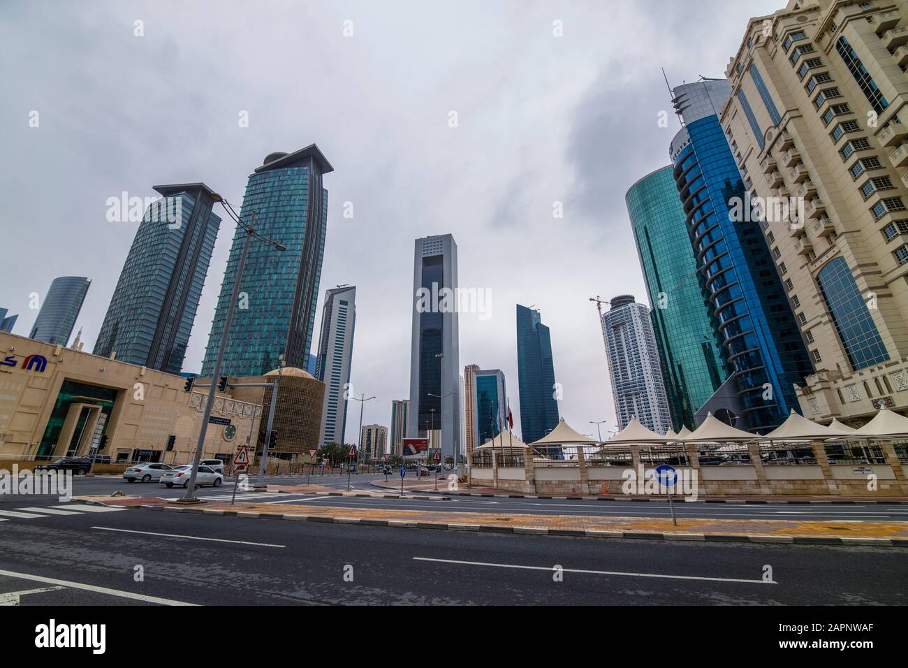 Doha, Qatar - july 10, 2020 : Street view of modern skyscrapers at ...