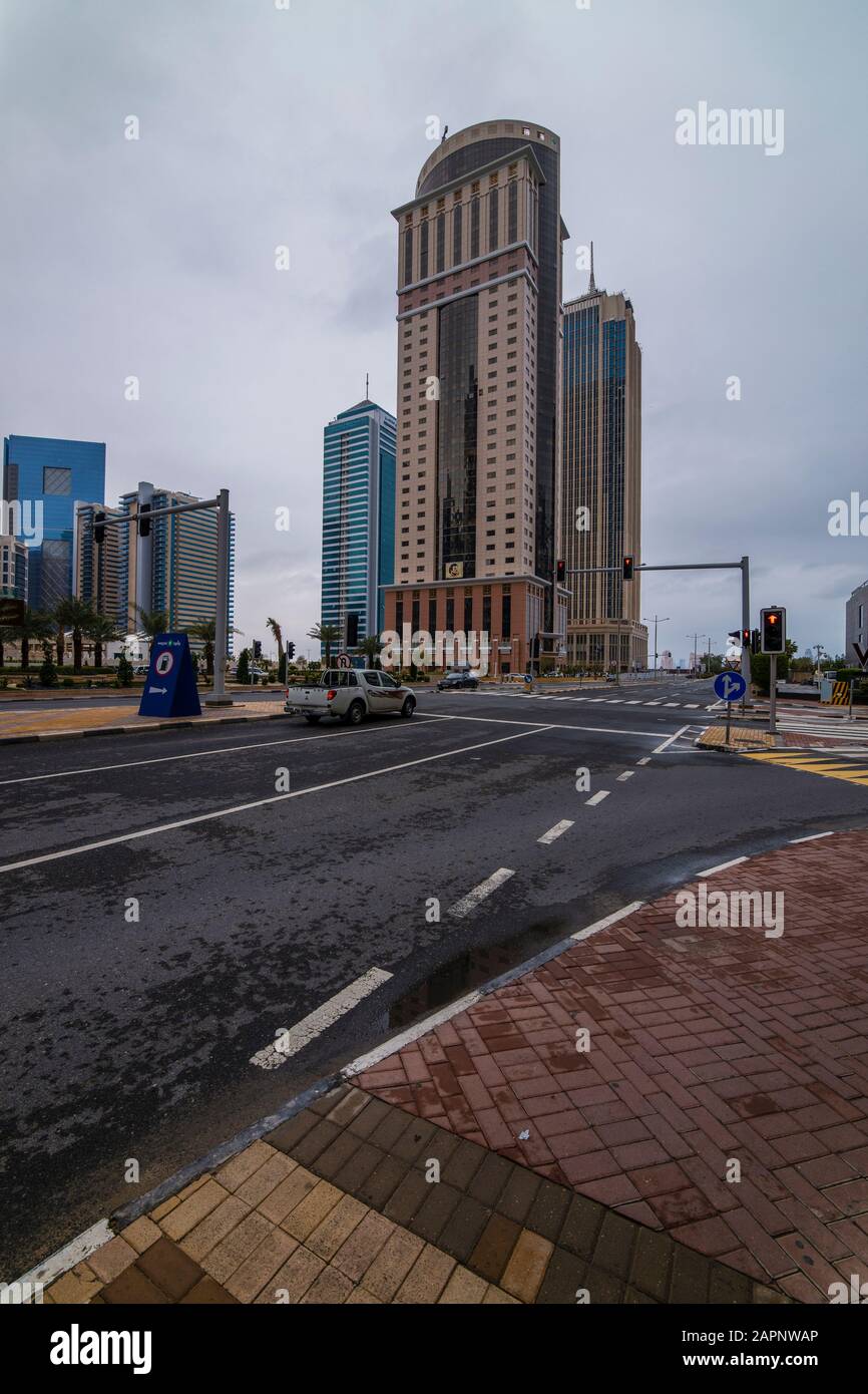 Doha, Qatar - july 10, 2020 : Street view of modern skyscrapers at ...