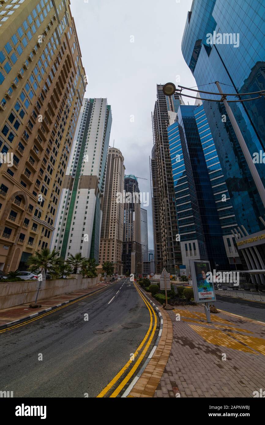Doha, Qatar - july 10, 2020 : Street view of modern skyscrapers at ...