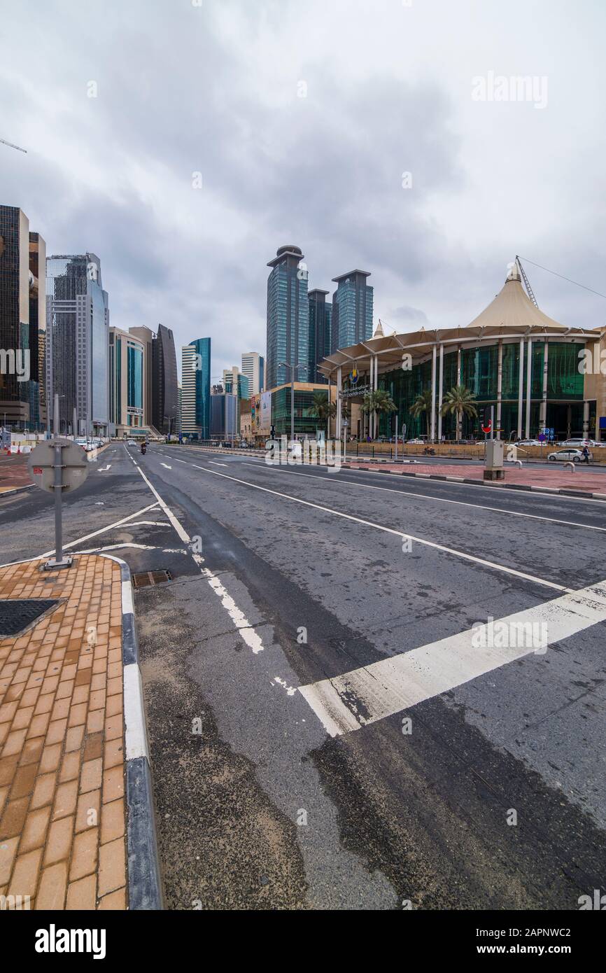 Doha, Qatar - july 10, 2020 : Street view of modern skyscrapers at ...