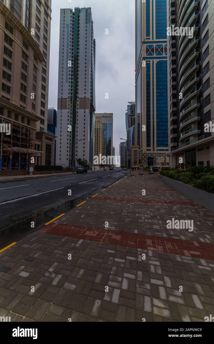 Doha, Qatar - july 10, 2020 : Street view of modern skyscrapers at ...