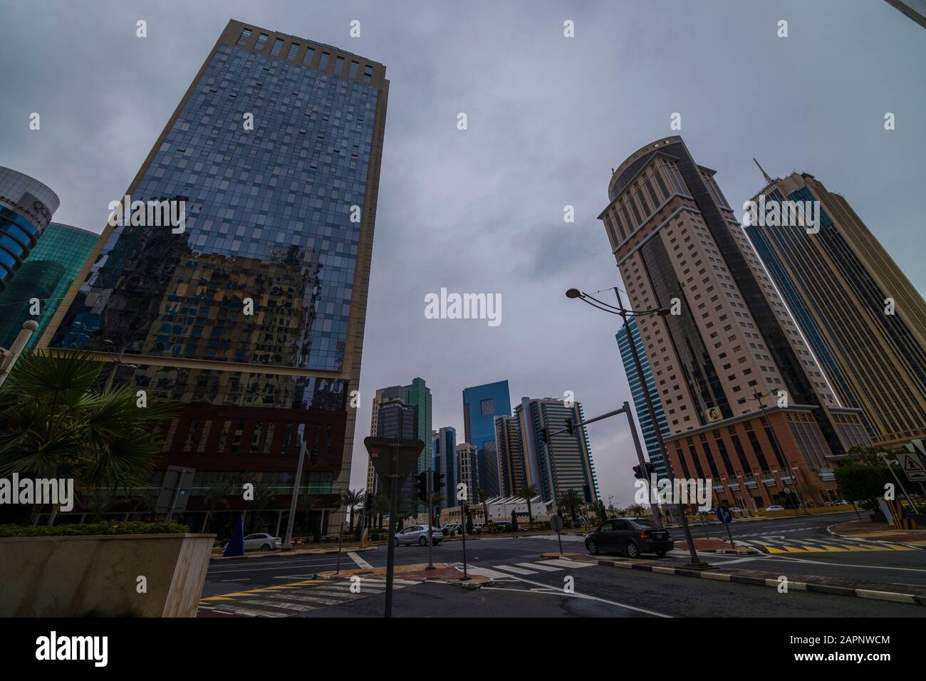 Doha, Qatar - july 10, 2020 : Street view of modern skyscrapers at ...