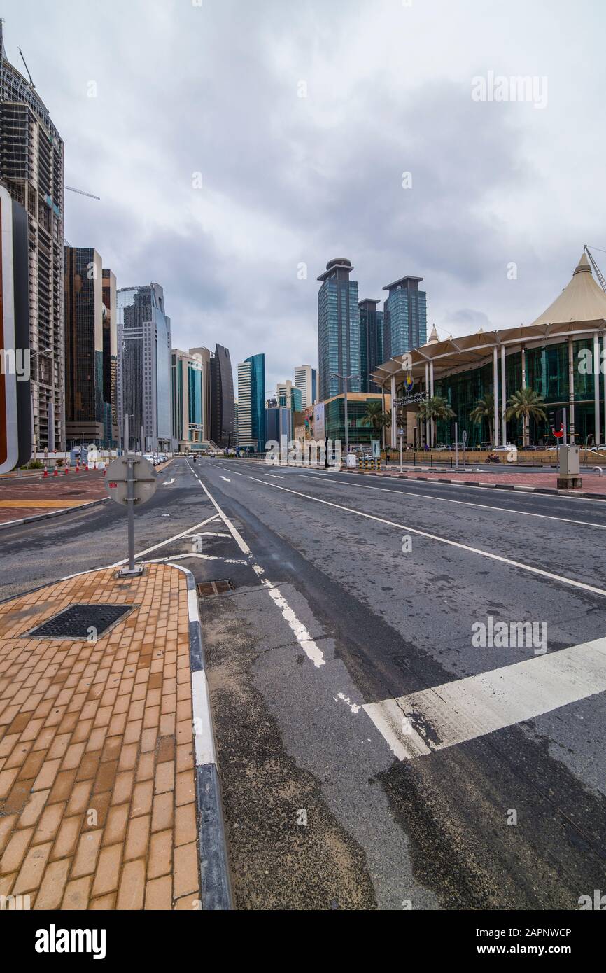 Doha, Qatar - july 10, 2020 : Street view of modern skyscrapers at ...