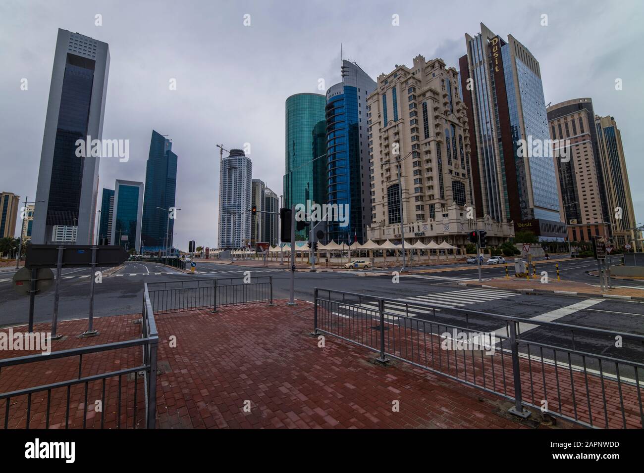Doha, Qatar - july 10, 2020 : Street view of modern skyscrapers at ...